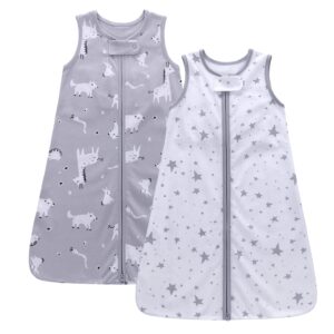 lat lee and town baby wearable blanket 0-12 months, 2 pack baby sleep sacks tog 0.5 toddler sleeping sack lightweight 100% cotton baby sleeping bag 0-6 months (giraffe & grey stars)