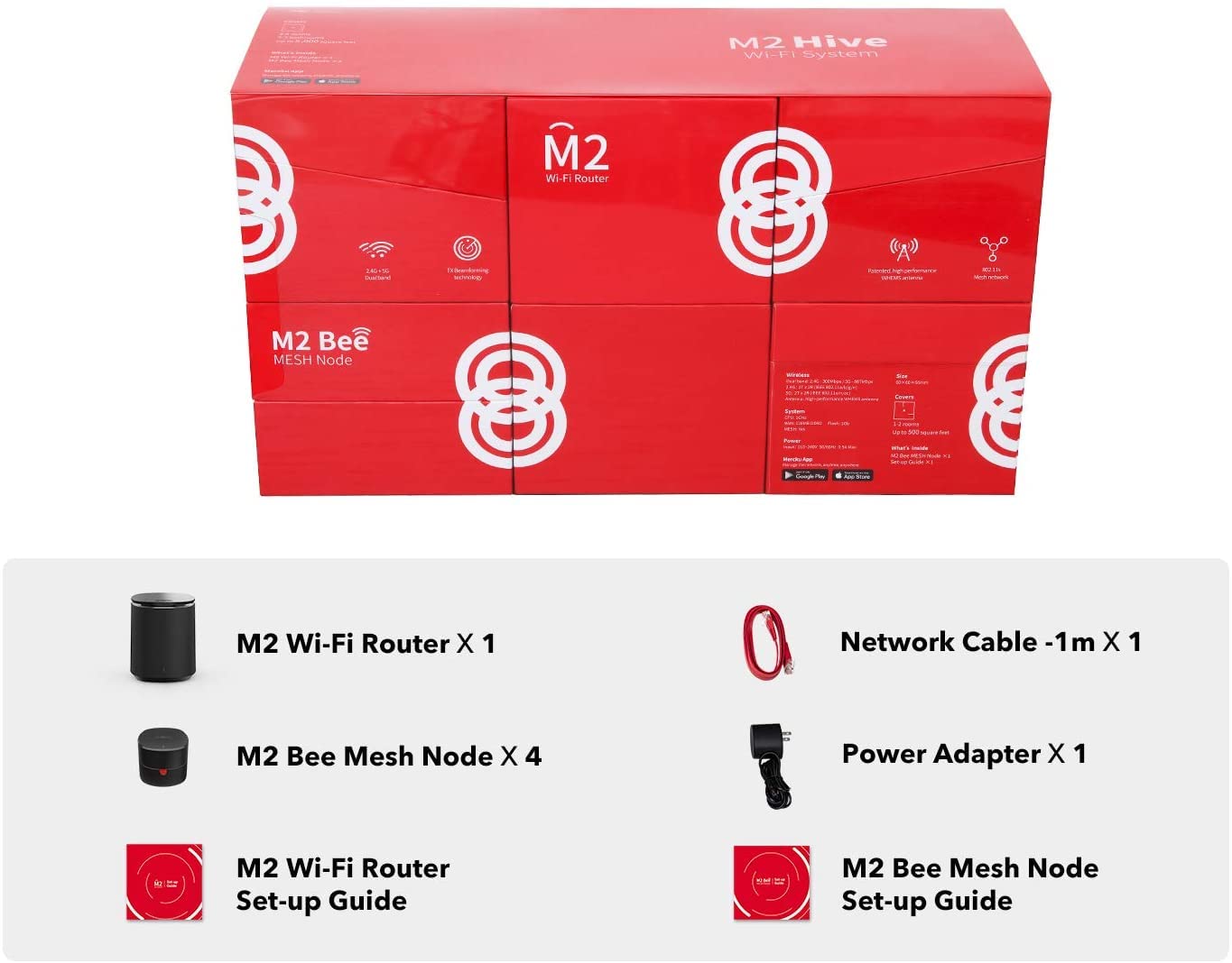 Mercku WiFi Router for Wireless Internet & Mesh Wi-Fi System 5 Pack up to 5,000 Sq. Ft. Wi-Fi Mesh Network System - M2 Hive App/Website Control Can Add More M2 Routers