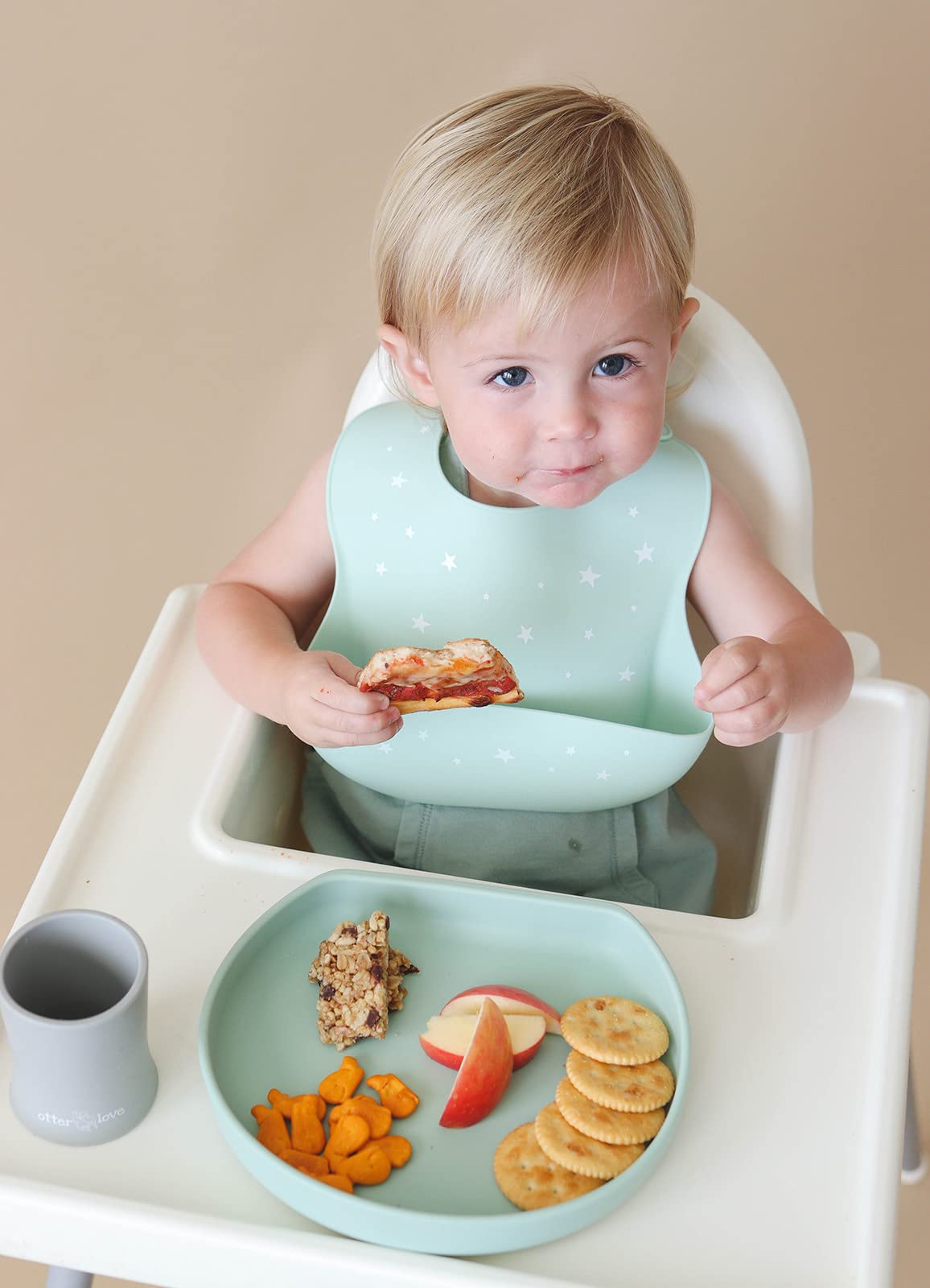 otterlove Silicone Baby Plate with Suction Base - 100% Platinum Pure LFGB Silicone with NO Fillers - BPA Free - Fits Most Highchair Trays (Undivided Sage Plate + Cover)