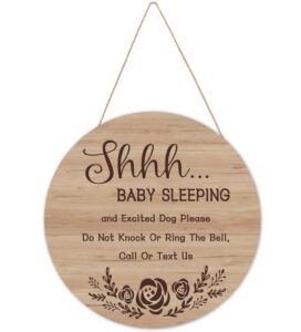 funny baby sleeping hanging sign plaque, don't knock or ring the bell, round wooden door decoration, suitable for baby room, nursery, front door, door handle decoration