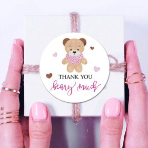 Pink Bear Thank You Stickers, 2 Inch Bear Girl Baby Shower Birthday Party Labels 40-Pack