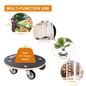 Double Rhombus Furniture Moving Dolly 2 Pack Round Wood Platform Dolly Cart 550 Lbs Capacity Heavy Duty Furniture Mover Carrier with 4 Wheels Small Flat Dolly for Moving Furniture Cabinet Sofa Fridge