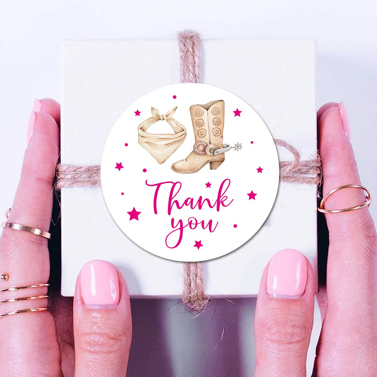 Cowgirl Boots Thank You Stickers, 2 Inch Girl Pink Western Birthday Baby Shower Party Favor Labels 40-Pack