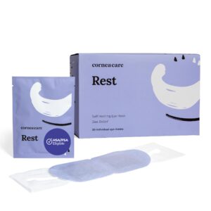 corneacare rest: self heating warm compress for eyes | heated eye mask for fast relief of dry eyes | no microwave needed | eye treatment products for dry eye relief | 30 count | fsa & hsa eligible