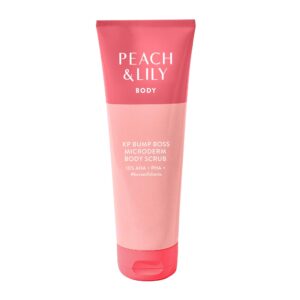 peach & lily kp bump boss microderm body scrub | 10% aha (7% glycolic acid + 3% lactic acid) | smooth, silky-soft and radiant skin | clean, non-toxic, cruelty-free | 8.11 oz