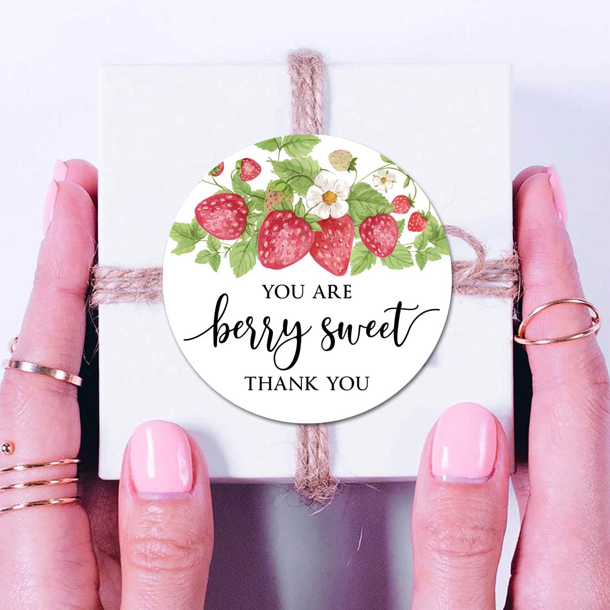 Strawberry Thank You Stickers, 2 Inch Sweet Baby Shower Birthday Party Favor Labels 40-Pack