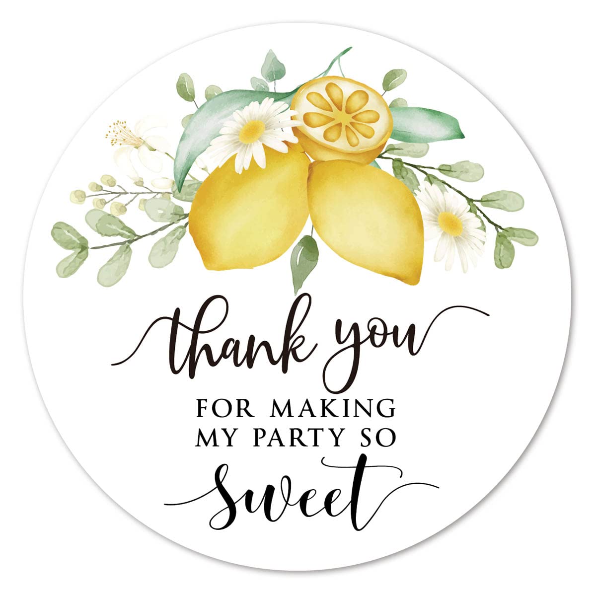 Lemon Thank You Sweet Stickers, 2 Inch Baby Shower Birthday Party Favor Labels 40-Pack