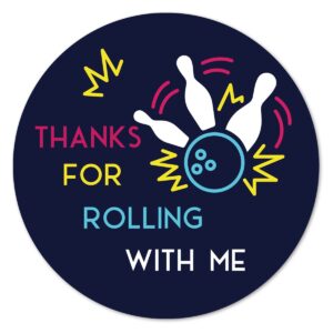 bowling thanks for rolling stickers, 2 inch girl boy birthday party favor labels 40-pack