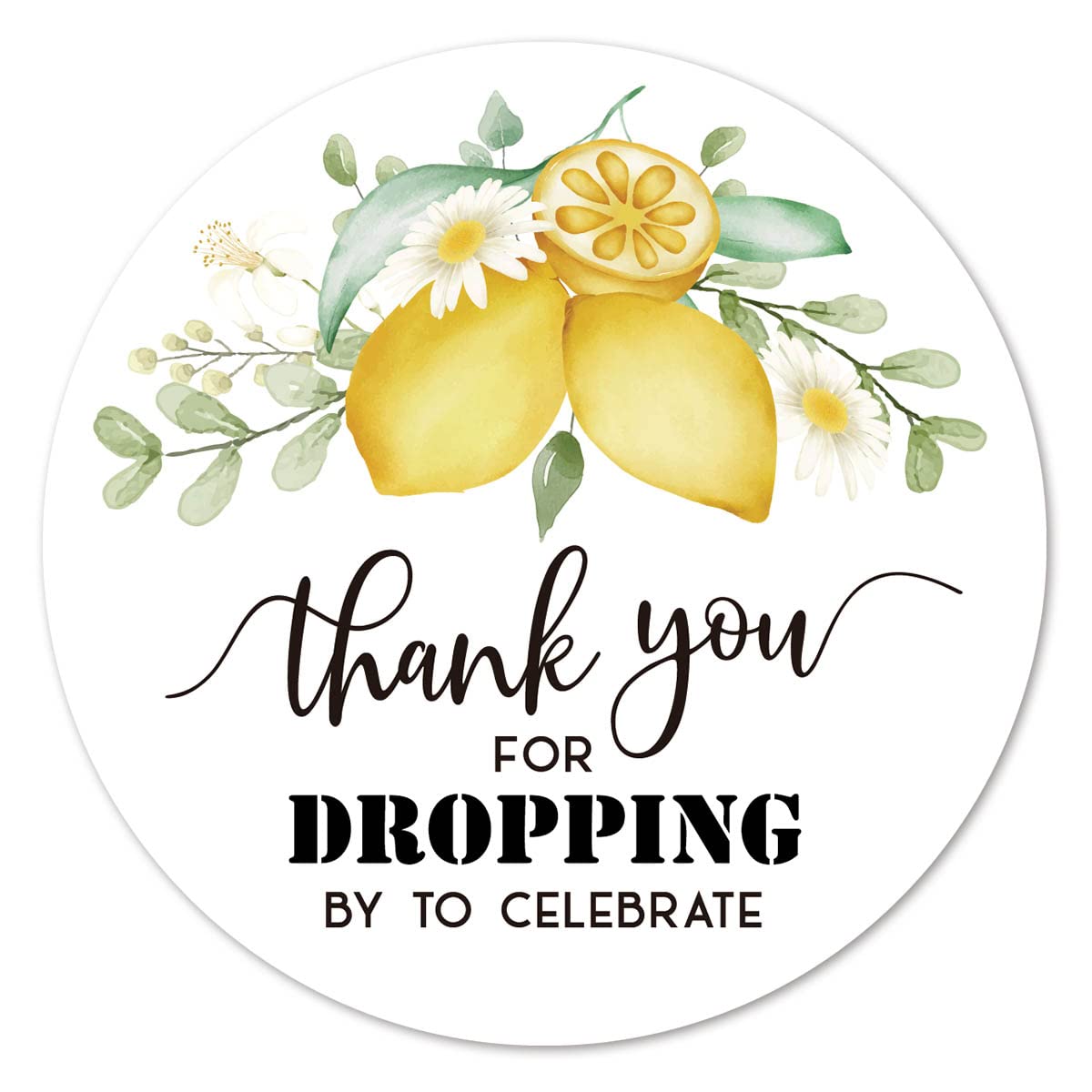 Lemon Thank You Dropping by Stickers, 2 Inch Baby Shower Birthday Party Favor Labels 40-Pack