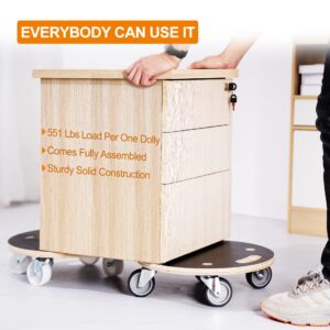 Double Rhombus Furniture Moving Dolly 2 Pack Round Wood Platform Dolly Cart 550 Lbs Capacity Heavy Duty Furniture Mover Carrier with 4 Wheels Small Flat Dolly for Moving Furniture Cabinet Sofa Fridge