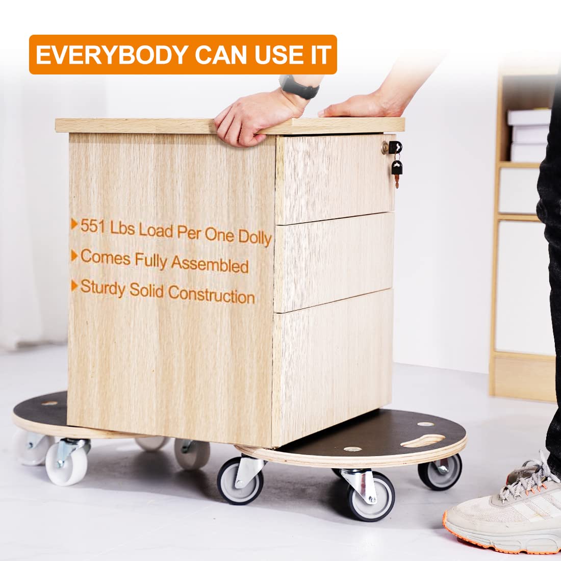 Double Rhombus Furniture Moving Dolly 2 Pack Round Wood Platform Dolly Cart 550 Lbs Capacity Heavy Duty Furniture Mover Carrier with 4 Wheels Small Flat Dolly for Moving Furniture Cabinet Sofa Fridge