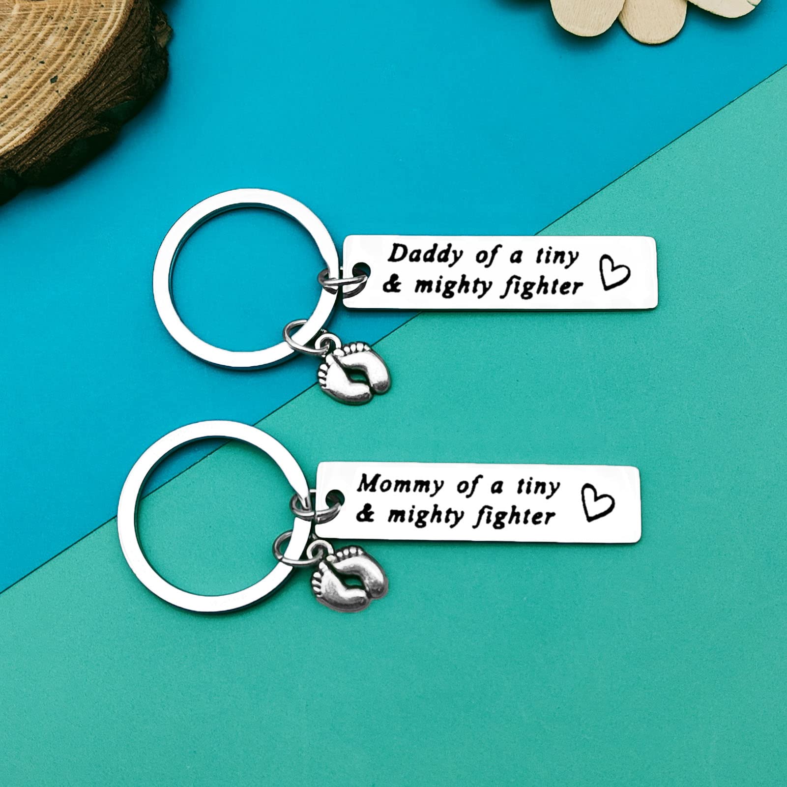 NICU Dad NICU Mom Gift Mommy Daddy of A Tiny Mighty Fighter Keychain Set NICU Parents Gift New Born Gift Preemie Baby Gift Mothers Father's Day Gift for New Dad Mom Neonatal Intensive Care Unit Gift