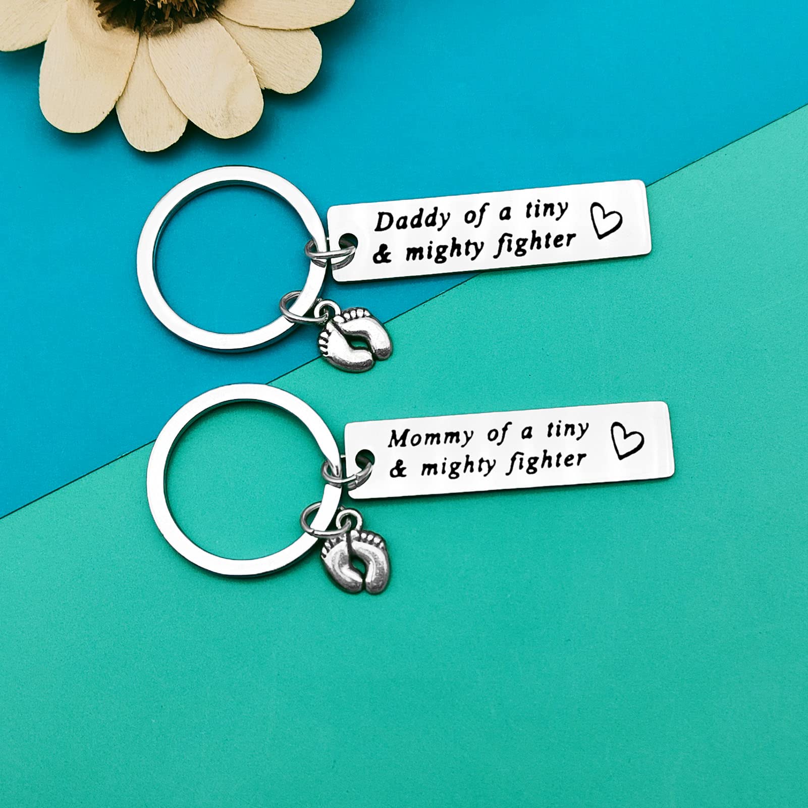 NICU Dad NICU Mom Gift Mommy Daddy of A Tiny Mighty Fighter Keychain Set NICU Parents Gift New Born Gift Preemie Baby Gift Mothers Father's Day Gift for New Dad Mom Neonatal Intensive Care Unit Gift