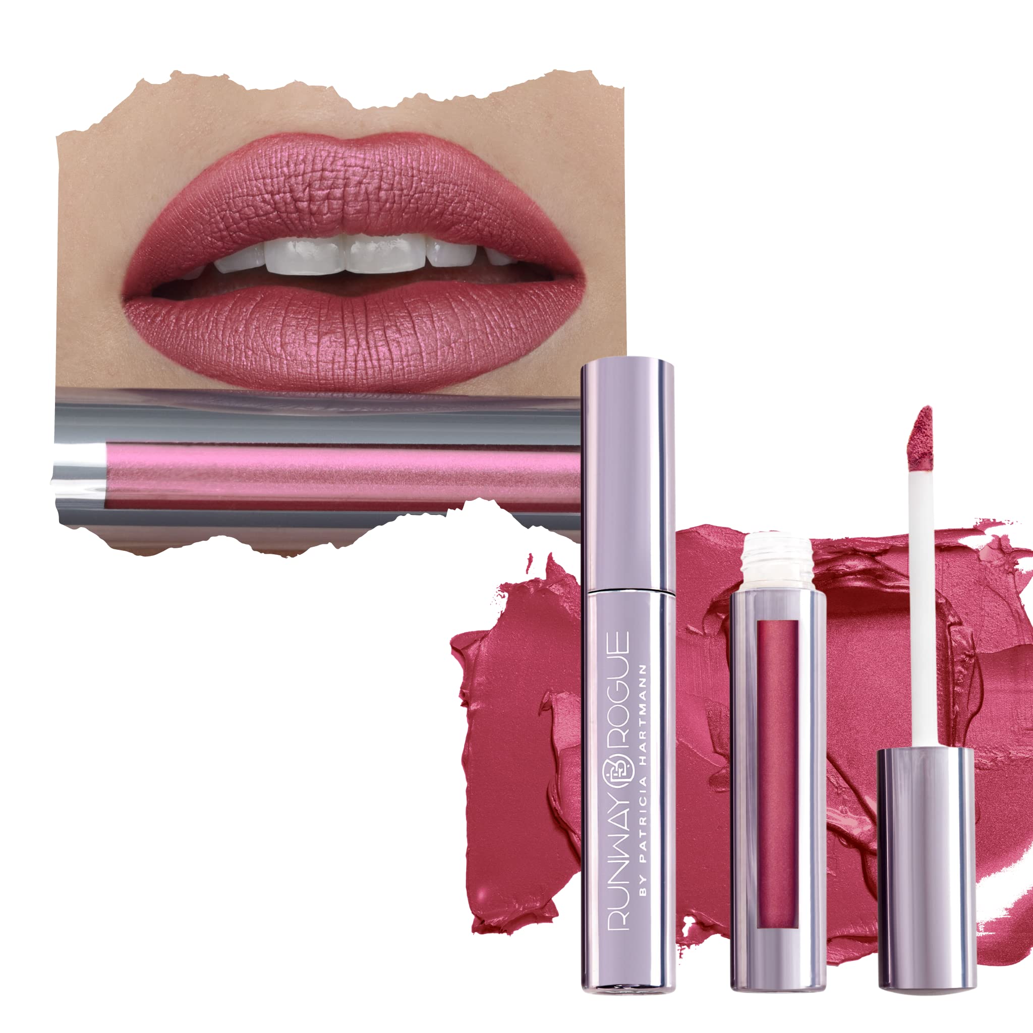 Runway Rogue Silk Glam Liquid Lipstick, Long Wear Frosted Berry-Rose Lipstick, ‘First Class’