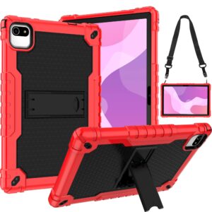 soatuto for moderness tablet mb1001 10.1 inch case with shoulder strap stand soft silicone hybrid case for 10 inch zzb velorim freeski olexex bestski czz happybe anylake okaysea tablet (red+black)