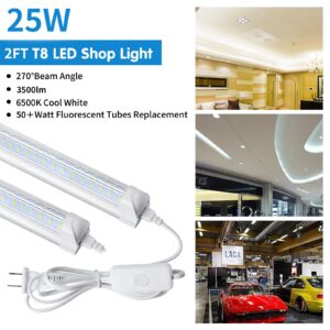 AQIQUUT Led Shop Light 2ft, Led Shop Light,25W 6500K 3200LM Clear Cover,T8 LED Light Fixture,Ceiling and Utility Shop Lights, Linkable Light Fixture for Room, Garage, Workbench, Warehouse(2-Pack)