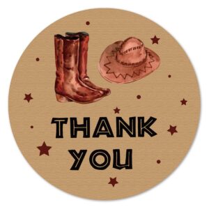 cowboy boots thank you stickers, 2 inch boy western birthday baby shower party favor labels 40-pack