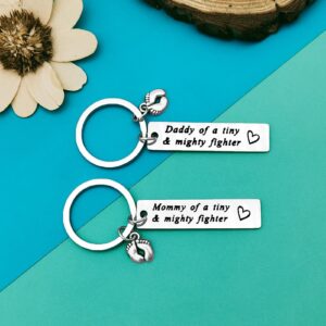 NICU Dad NICU Mom Gift Mommy Daddy of A Tiny Mighty Fighter Keychain Set NICU Parents Gift New Born Gift Preemie Baby Gift Mothers Father's Day Gift for New Dad Mom Neonatal Intensive Care Unit Gift