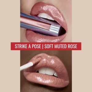 Runway Rogue LuxGloss Lip Gloss, High-Pigment Shimmer Soft Muted Rose-Gold Lip Gloss, ‘Strike a Pose’