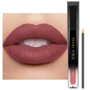 maki yika brown nude lipstick for women color stay long lasting lipsticks, no smudge matte liquid lipstick transferproof, dinner time