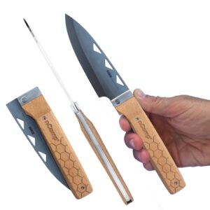 ncamp food prep folding knife - premium chef knife, classic western utility, outdoor cooking knife with 9cr18mov steel blade, wood handle for a comfortable secure grip