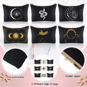 Tessco 9 Pieces Moon Witch Zipper Pouch Bag Tarot Cards Phase Bag Witch Purse Gothic Aesthetic Canvas Makeup Bags Witchy Crystals Toiletry Bags Witchcraft Snake Cosmetic Bags for Women Girls