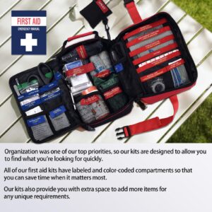 Advanced First Aid Kit, Comprehensive Trauma First Aid Kits with Labelled Compartments for Cars, Home, Office, Backpacking, Camping, Traveling, and Cycling - 230 Piece