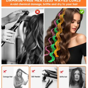 42 Pieces Heatless Waves Hair Curler, No Heat Damage Wavy Hair Curlers with 2 Sets of Styling Hooks, Heatless Curls for Women Girls Medium Short Hair(4 Colors,25cm/ 9.9")