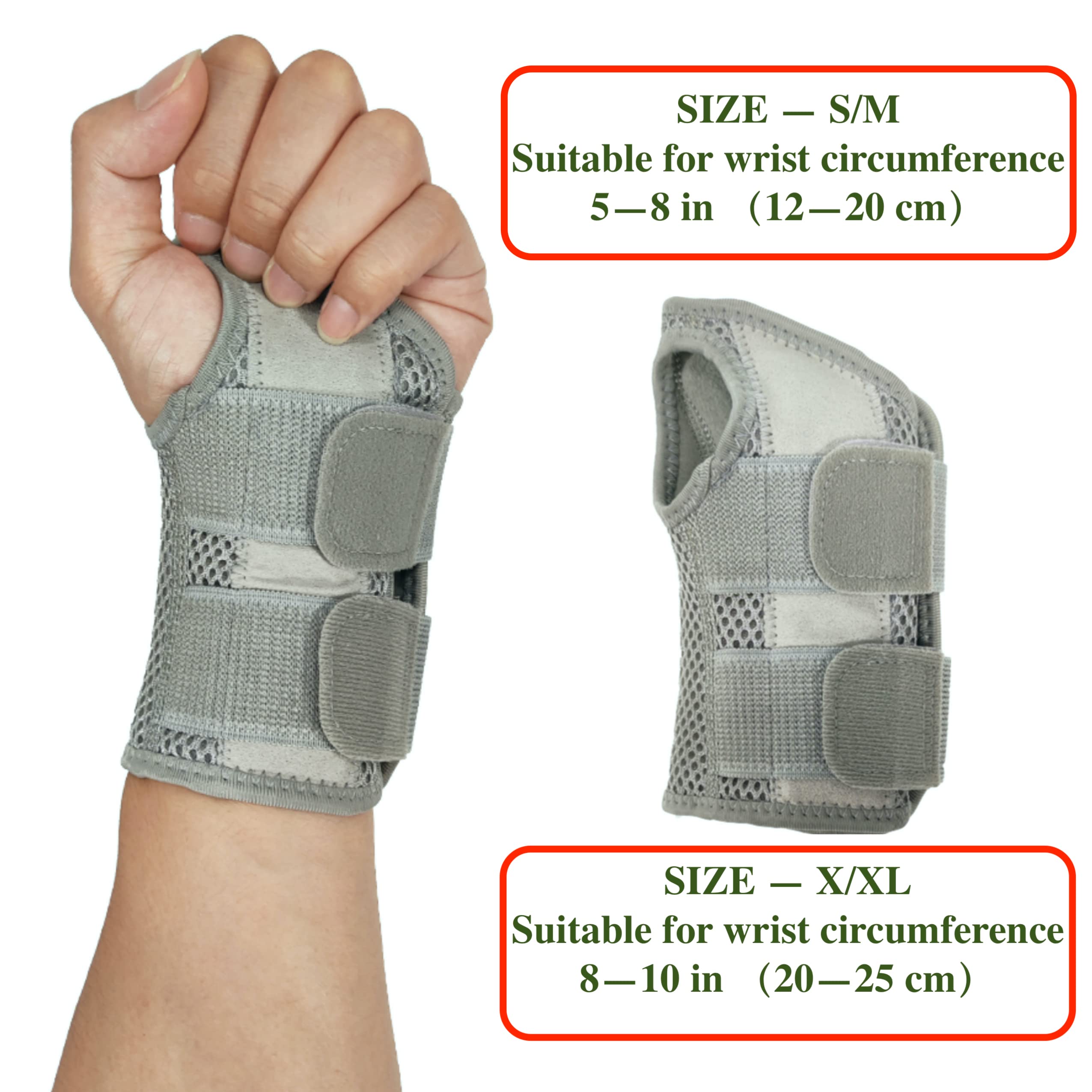 Wrist Brace for Carpal Tunnel Relief Night Support , Hand Brace with 2 Stays for Women Men , Adjustable Wrist Support Splint for Right Left Hands for Tendonitis, Arthritis , Sprains (SmallMedium