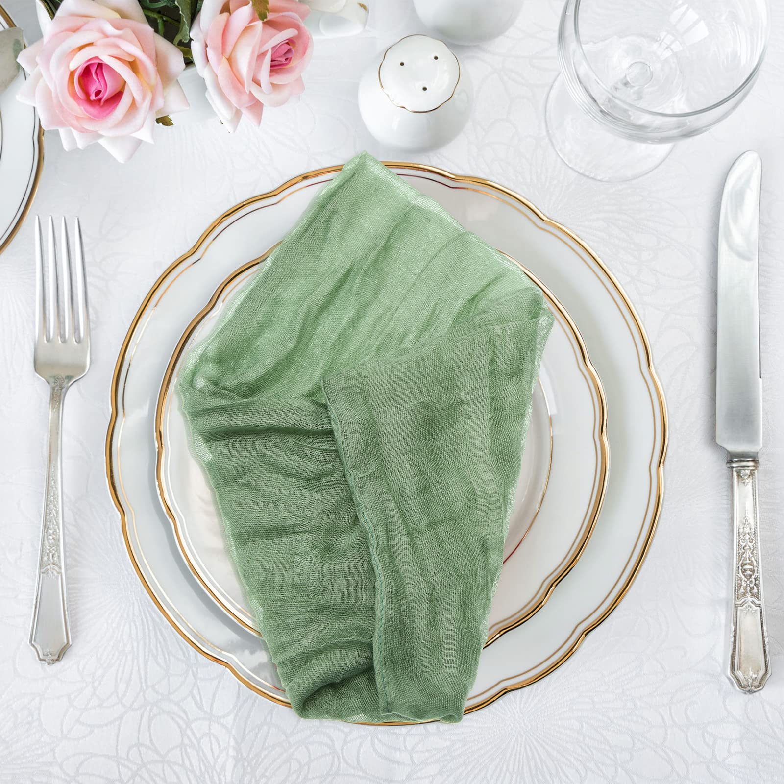 Gauze Cheesecloth Napkins Wrinkled Dinner Napkins Soft Cotton Table Napkins Decorative Cloth Napkins for Weddings Parties Family Everyday Use, 20 x 20 Inch (Sage Green, 12 Packs)