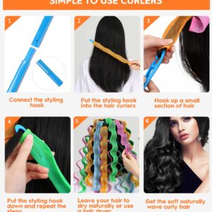 42 Pieces Heatless Waves Hair Curler, No Heat Damage Wavy Hair Curlers with 2 Sets of Styling Hooks, Heatless Curls for Women Girls Medium Short Hair(4 Colors,25cm/ 9.9")