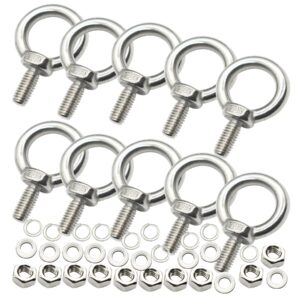 floyutin stainless m6 eyebolt 0.55"(14mm) long male ring threaded screw lifting shoulder eye bolts with nuts washers,10 pcs