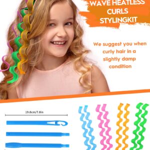 42 Pieces Heatless Waves Hair Curler, No Heat Damage Wavy Hair Curlers with 2 Sets of Styling Hooks, Heatless Curls for Women Girls Medium Short Hair(4 Colors,25cm/ 9.9")