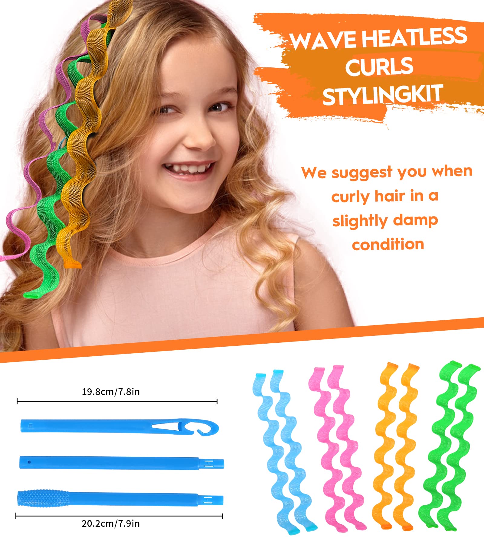 42 Pieces Heatless Waves Hair Curler, No Heat Damage Wavy Hair Curlers with 2 Sets of Styling Hooks, Heatless Curls for Women Girls Medium Short Hair(4 Colors,25cm/ 9.9")