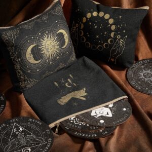 Tessco 9 Pieces Moon Witch Zipper Pouch Bag Tarot Cards Phase Bag Witch Purse Gothic Aesthetic Canvas Makeup Bags Witchy Crystals Toiletry Bags Witchcraft Snake Cosmetic Bags for Women Girls