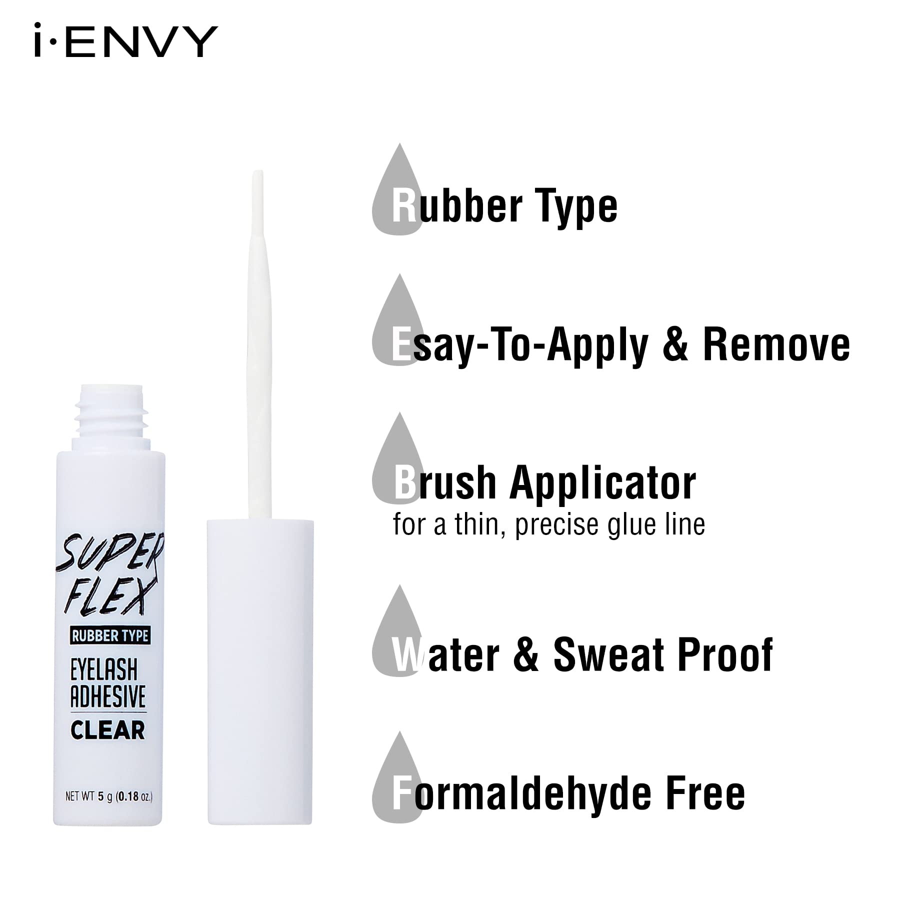 KISS i Envy Super Strong Hold Eyelash Adhesive Rubber Type Lash Glue for Strip Lashes (Clear)