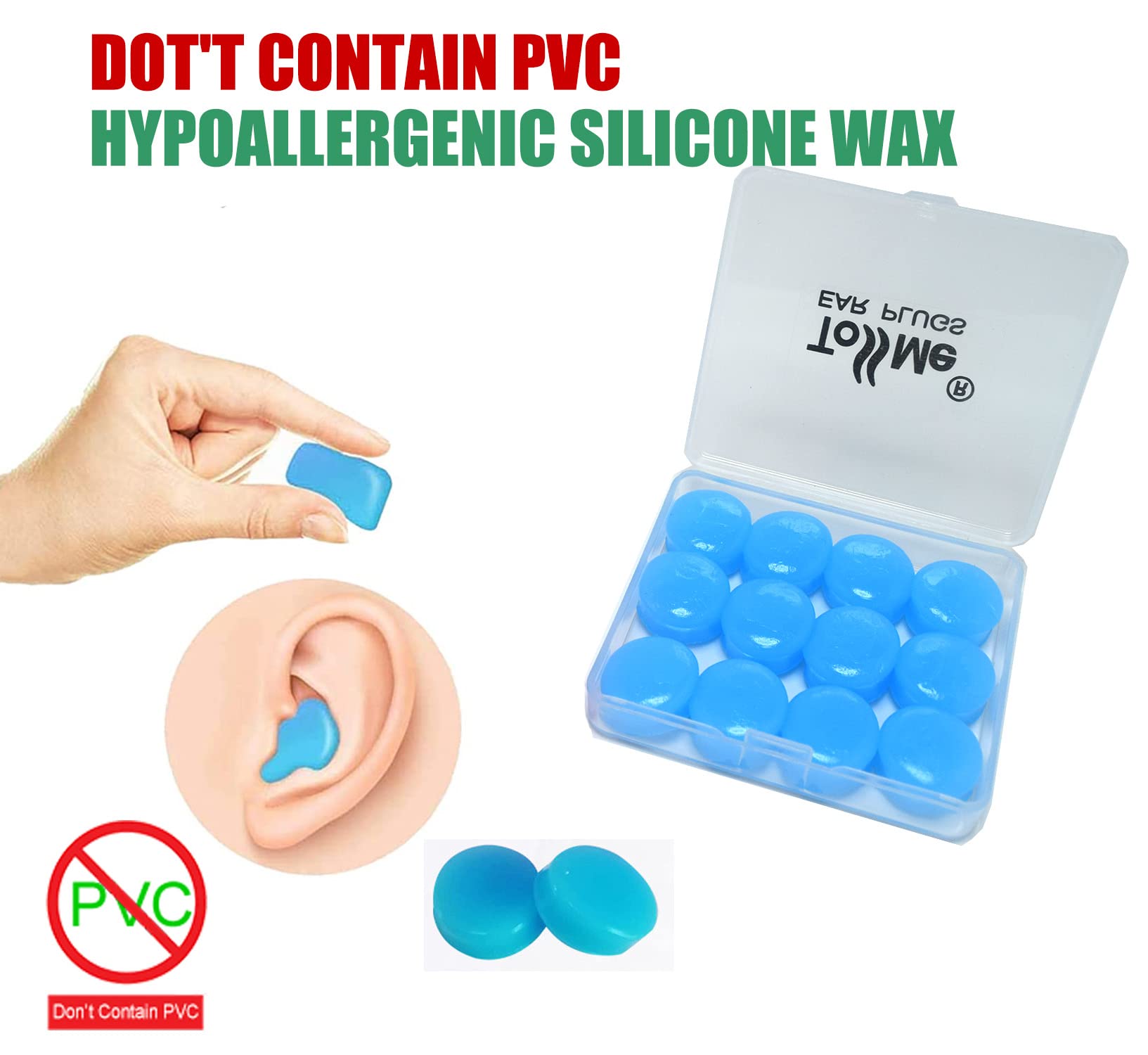 Wax Ear Plugs for Sleep - 24 Silicone Wax Earplugs for Swimming and Sleeping - Gel Ear Plugs for Noise Cancelling, Ear Protection - SNR -32dB earplugs