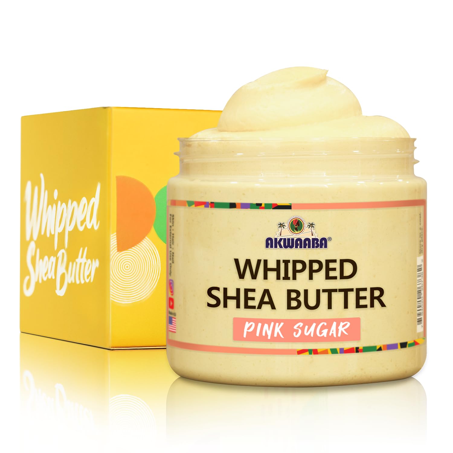 AKWAABA Whipped Shea Butter (Pink Sugar) - Nourishes, Moisturizes & Soothes | Pure Shea Butter | No Dyes & Parabens | 12 oz / 340 g