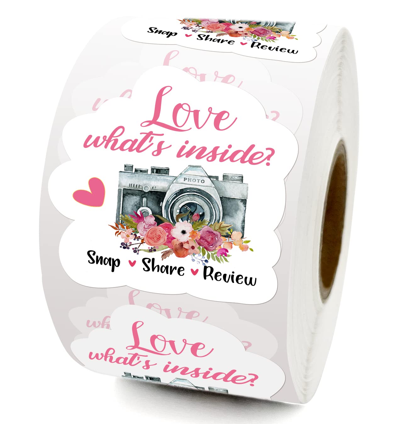 Cute Camera Snap Share Review Thank You Stickers, Online Retailers Small Business Small Shop Gift Bags Packages Labels Envelopes Stickers, 500 Labels Per Roll