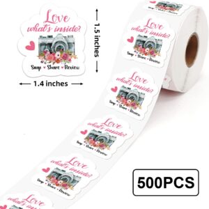 Cute Camera Snap Share Review Thank You Stickers, Online Retailers Small Business Small Shop Gift Bags Packages Labels Envelopes Stickers, 500 Labels Per Roll