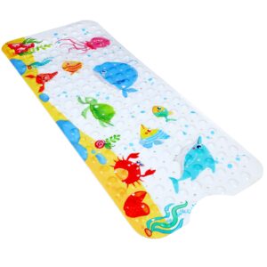 Baby Bath Mat for Tub for Kids, 40in x 16in Non Slip Cartoon Bath Tub Shower Mat Anti Slip with Drain Holes and Suction Cups Machine Washable, Little Whale