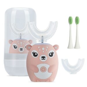 kids electric toothbrushs u shaped sonic automatic toothbrush with 4 brush heads, six cleaning modes,cartoon deer modeling , full mouth toothbrush for baby