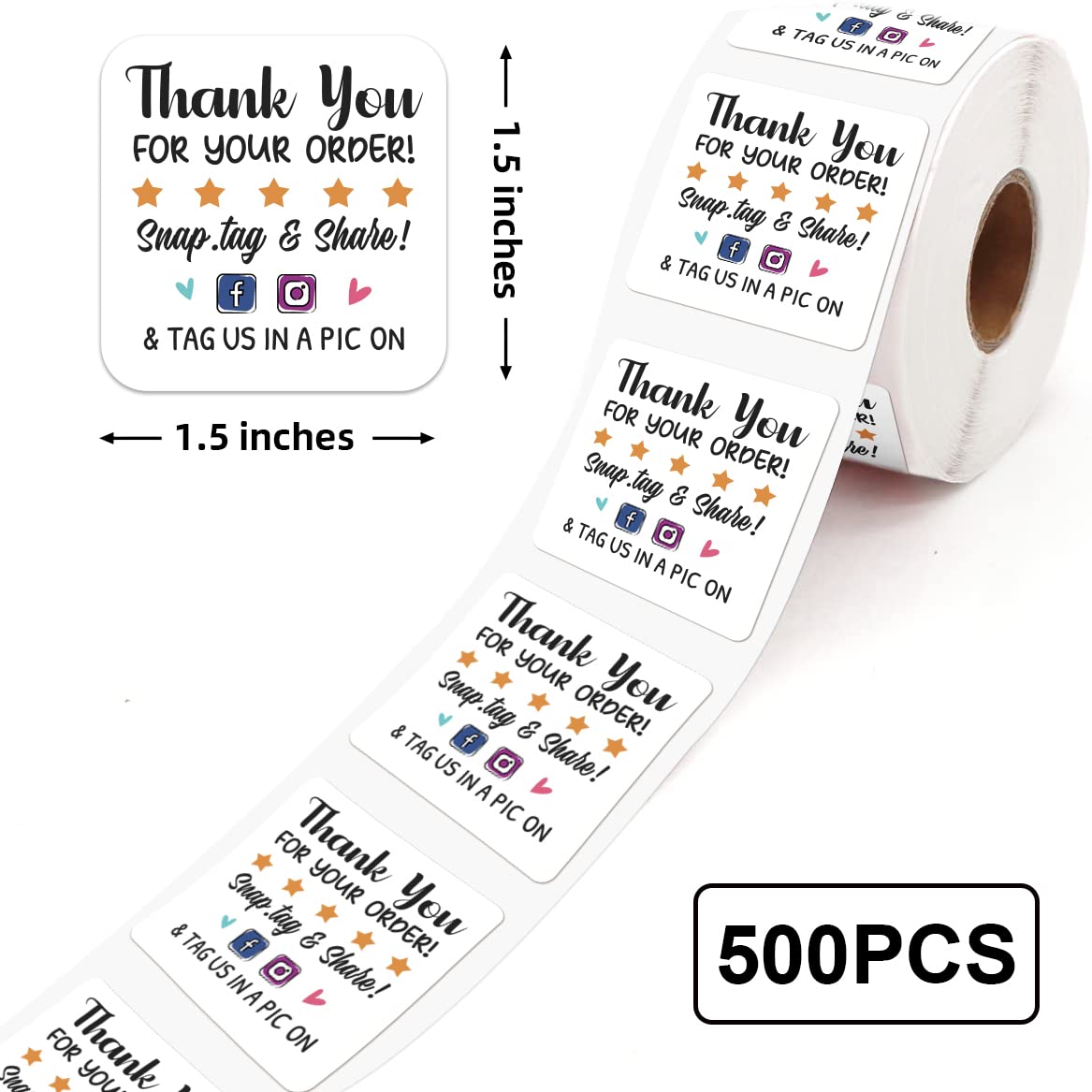 Thank You for Your Order Cute Small Shop Stickers, Online Retailers Small Business Small Shop Thank You Stickers Gift Bags Packages Envelopes Labels, 500 Labels Per Roll