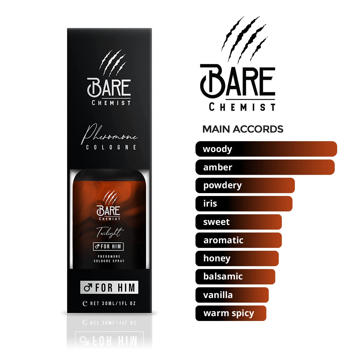 Bare Chemist Twilight Pheromone Cologne for Him - [Long Lasting Formula] Pheromone Perfume Oil Spray for Men 1oz. - Lavender, Iris, Leather