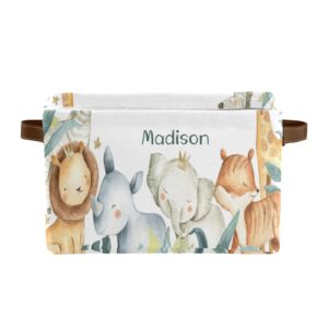 safari lion elephant fox personalized storage bins basket cubic organizer with durable handle for shelves wardrobe nursery toy 1 pack