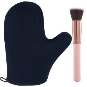 2 pack self tanning mitt applicator kit set, self tanning glove and self tanner flat top brush, tan applicator for sunless self tan (black)