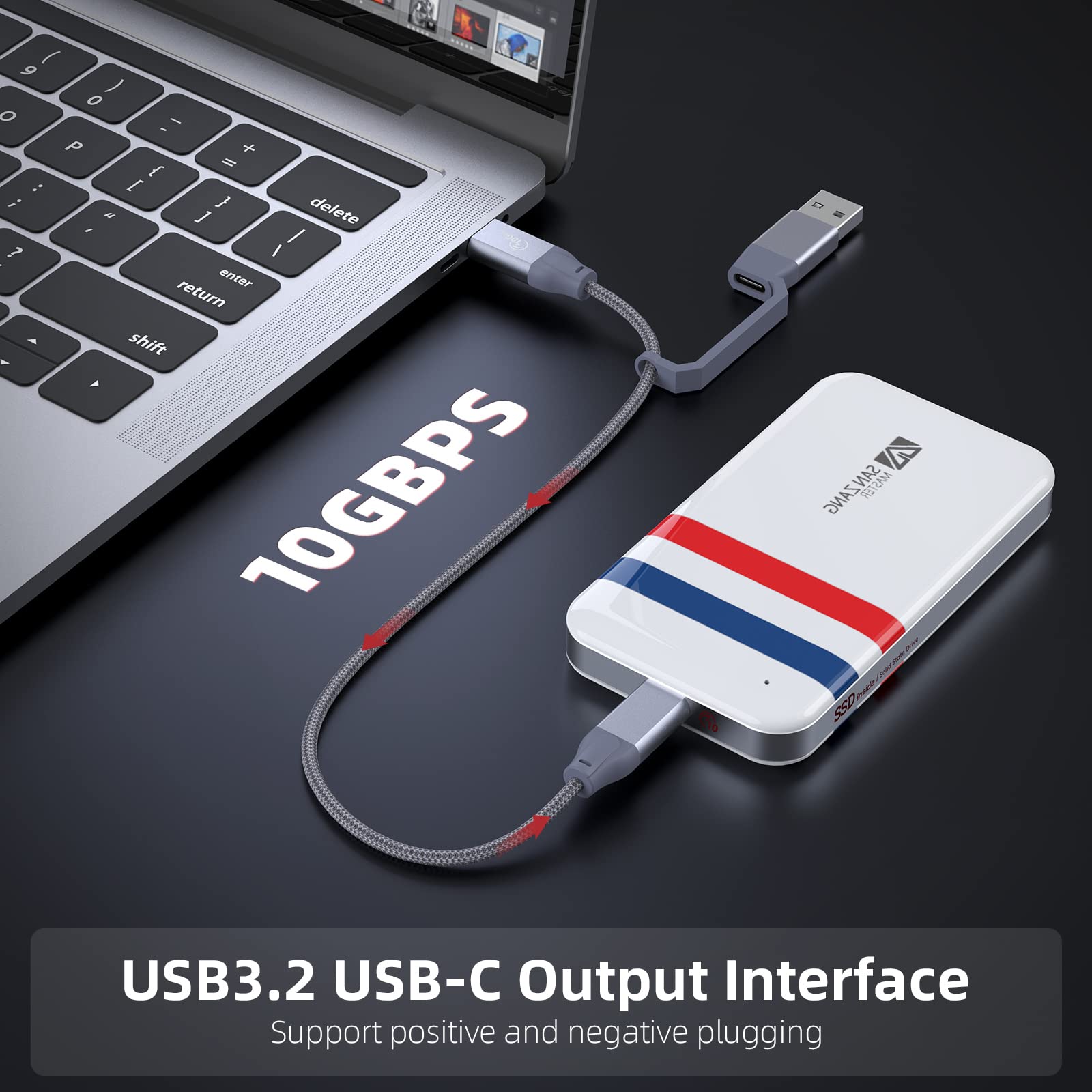 SANZANG 1TB Portable SSD - Up to 1050MB/s High-Speed Transfer, USB 3.2 Gen 2, External Solid State Drive with 2 in 1 Cable, External SSD 1TB Data Storage for PC, Mac, Android, Gaming Consoles, Xbox