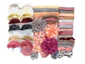 bowtique emilee mauve, peach & grey hairband kit - baby shower headband station, diy baby headband kit, makes over 30 headbands, includes 30 day money-back guarantee