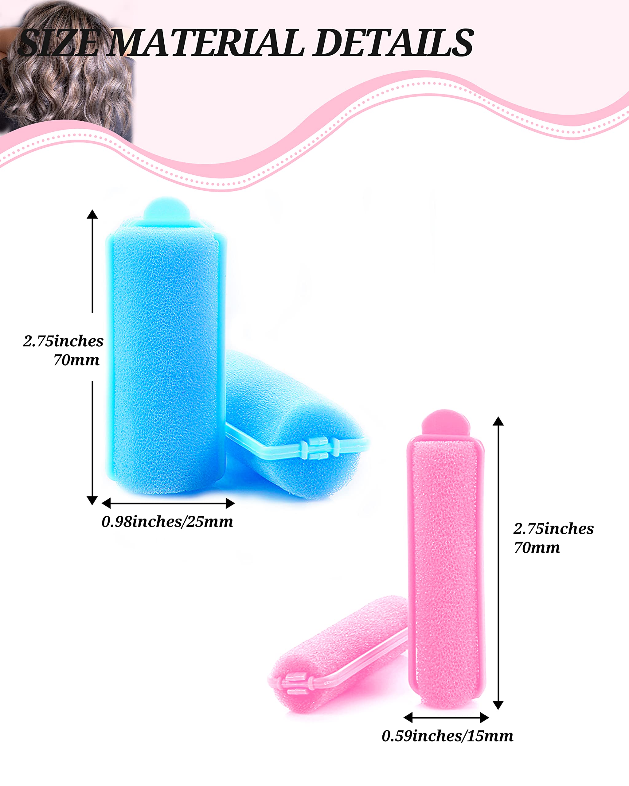 64 Pieces Sponge Hair Rollers: 2 Sizes for Medium Length Styling, Flexible Foam Curlers for Overnight Curl and Volume