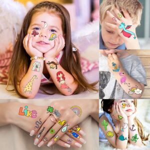 COKTAK 50 Sheets 800+ Patterns 3D Cute Temporary Tattoos For Kids Boys Girls Summer Style Cartoon Unicorn Dinosaur Small Temporary Tattoos Mermaid Animals Party Fake Tattoo Stickers Children Body Face